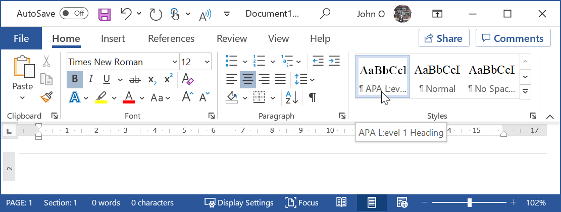 How to style APA headings in Word