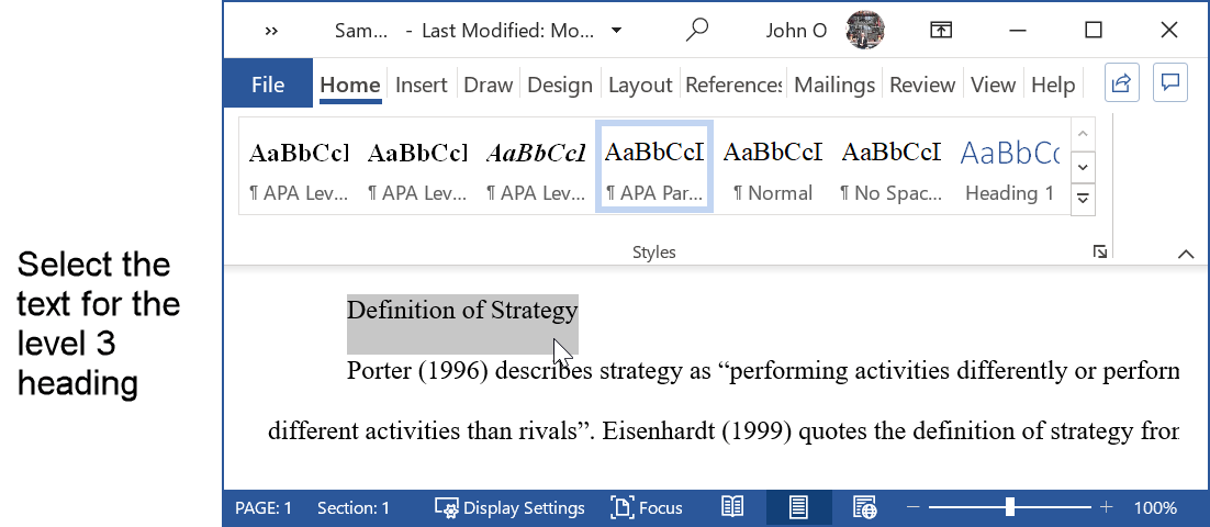 Your level 3 heading in APA format can be easily created in Word