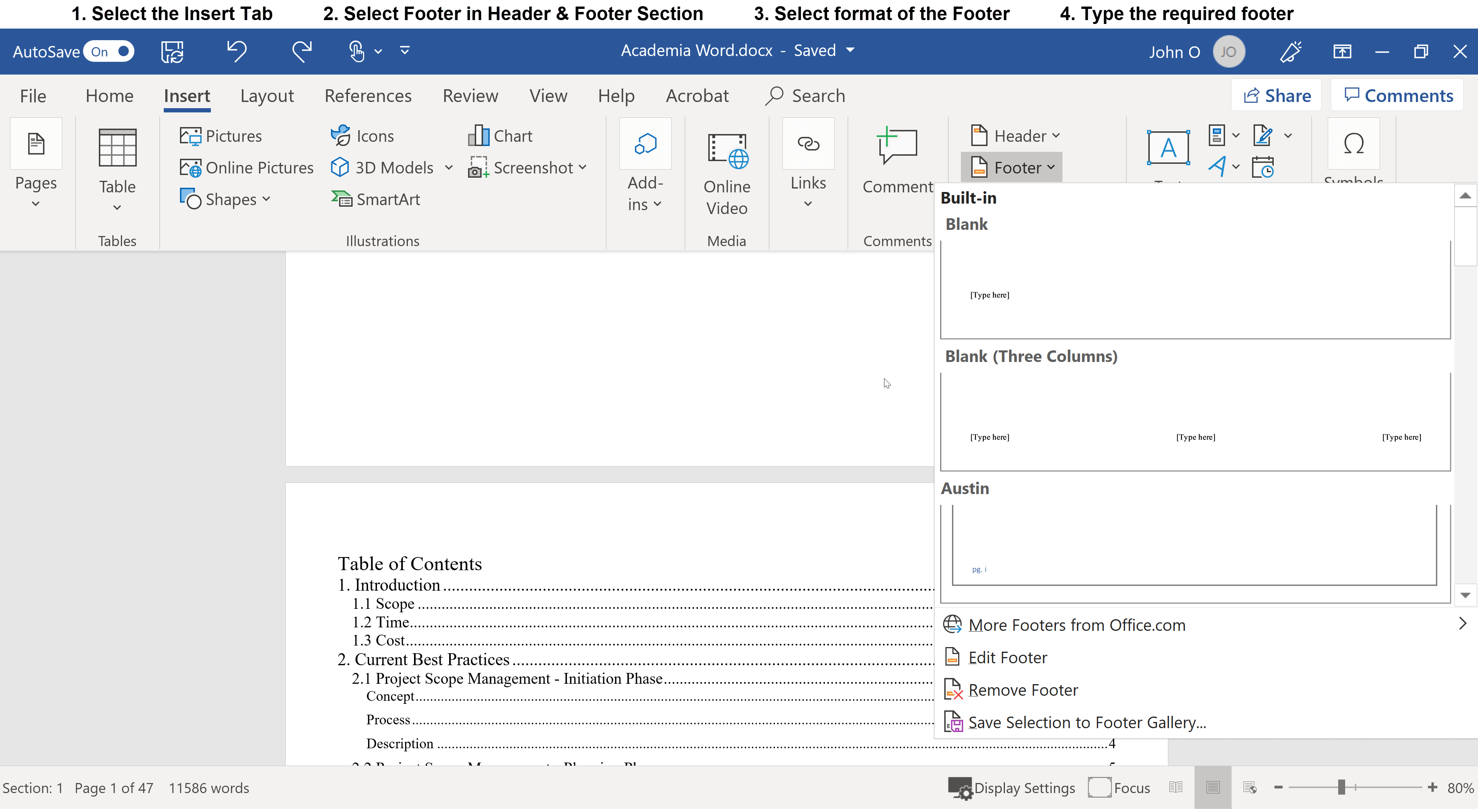 Create perfect footers in Word for your academic writing.