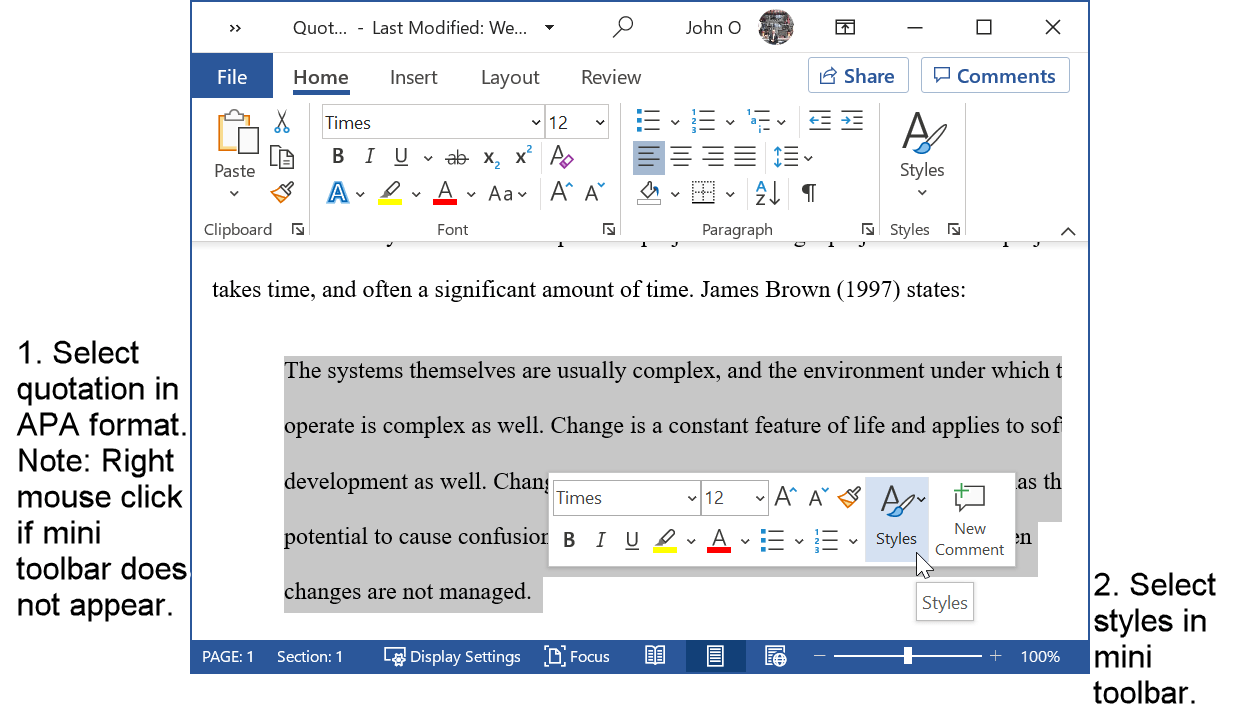 The Apa Quotation Style In Word Is Easily Created Reuse To Save Time